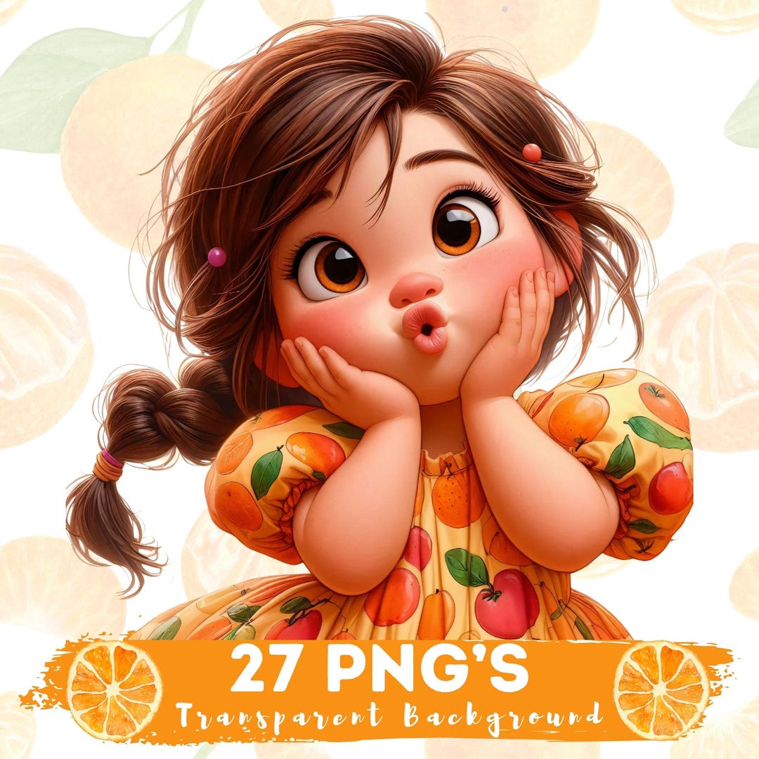 Orange Girl PNG Clipart Set, Cute Chibi Clip Art, Quirky Kawaii Summer ...