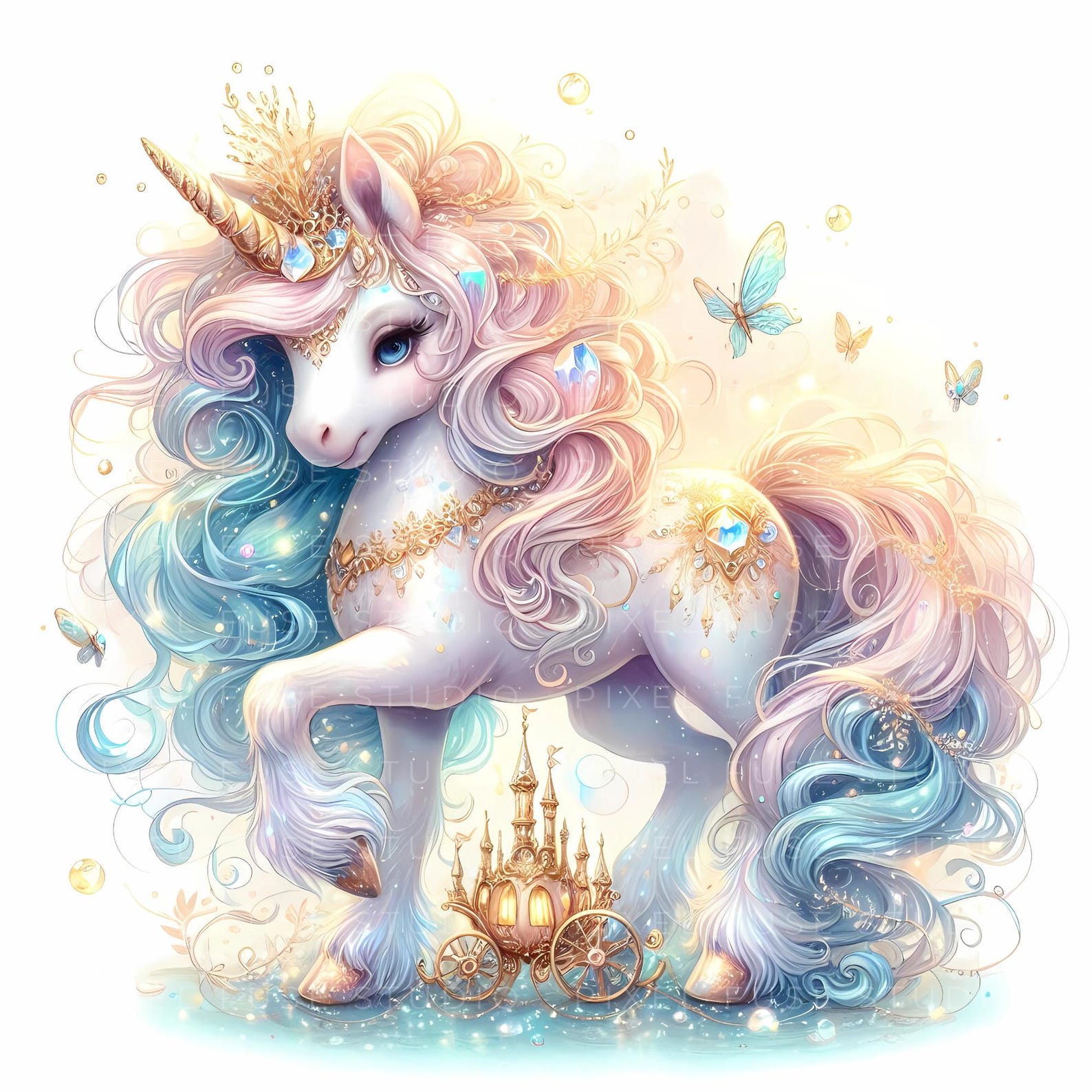 Magical Unicorn Clipart Fantasy Princess Pony Watercolor Pegasus Pastel ...