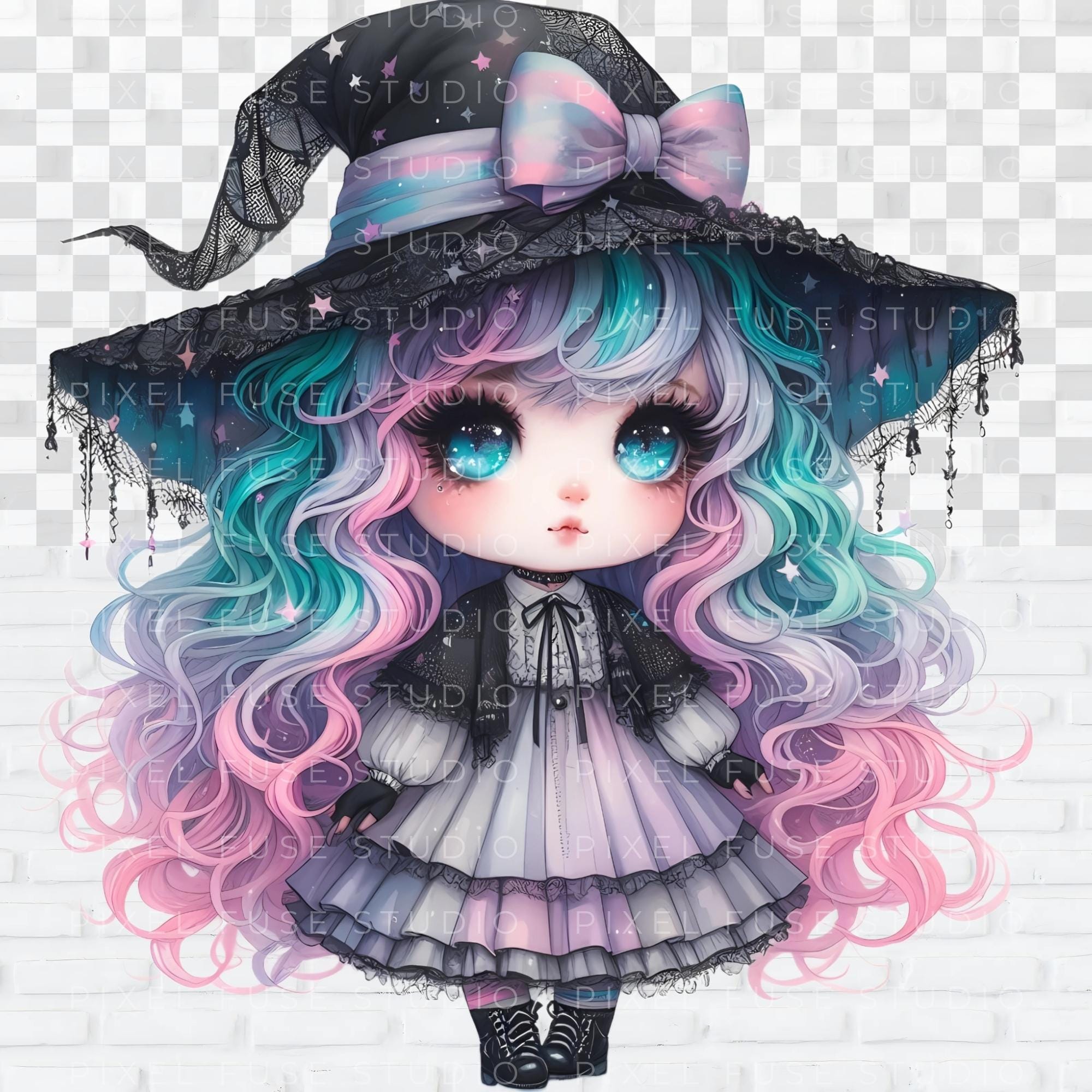 Cute Chibi Witch Clipart, Pastel Watercolor PNG, Kawaii Girl Digital ...