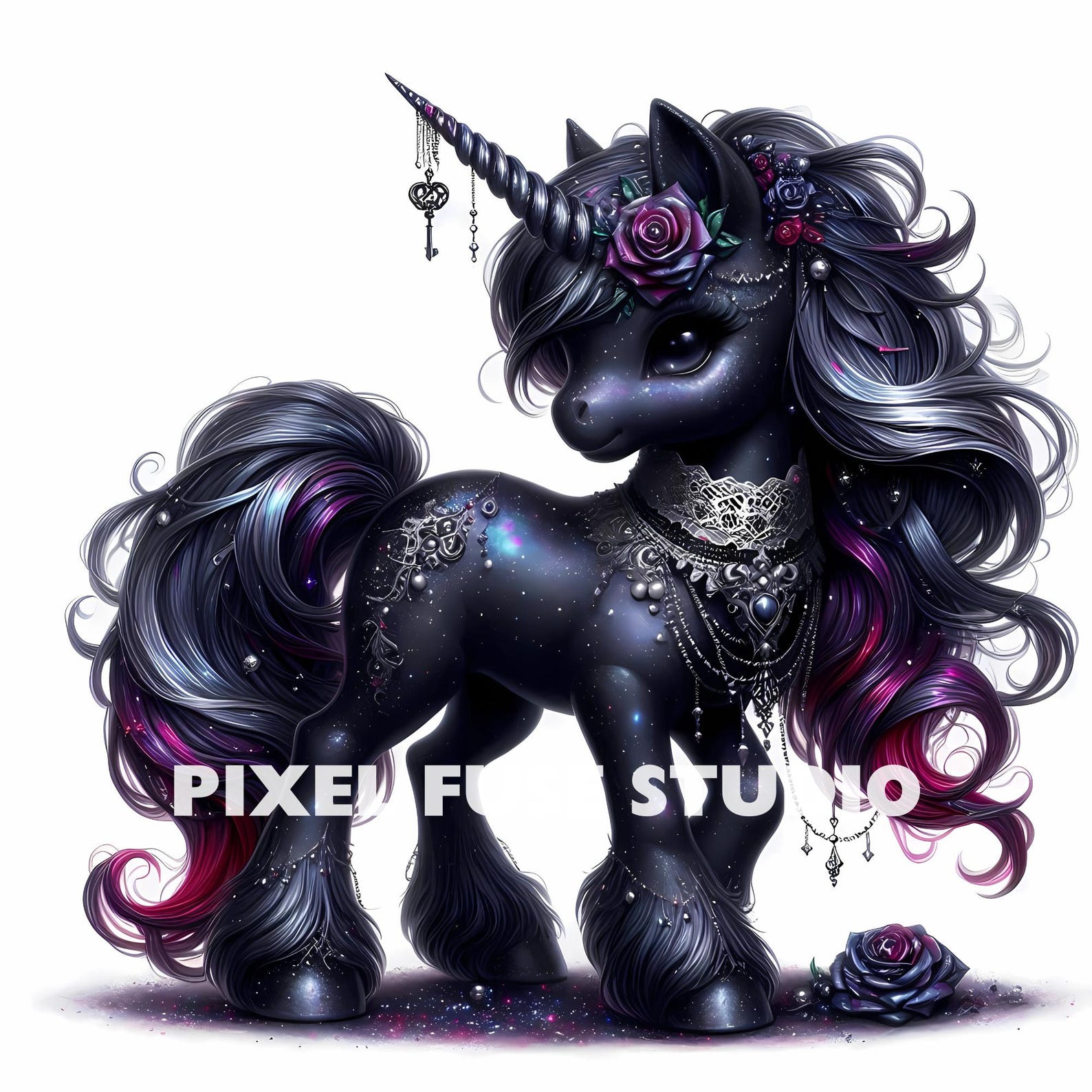 Mystical Black Unicorn Clipart, Gothic Fantasy Art Bundle, Commercial ...