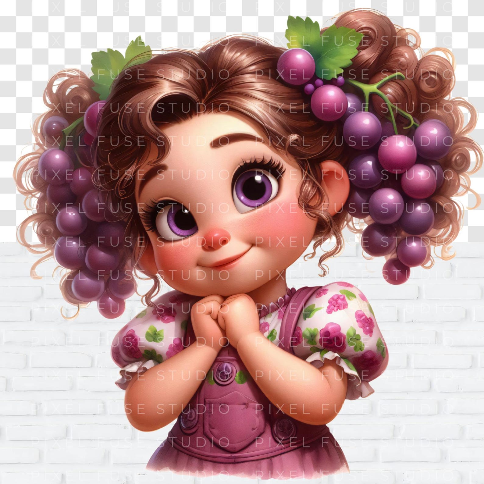 Grapes Girl PNG Clipart Set, Cute Chibi Girl Clip Art, Kawaii Summer ...