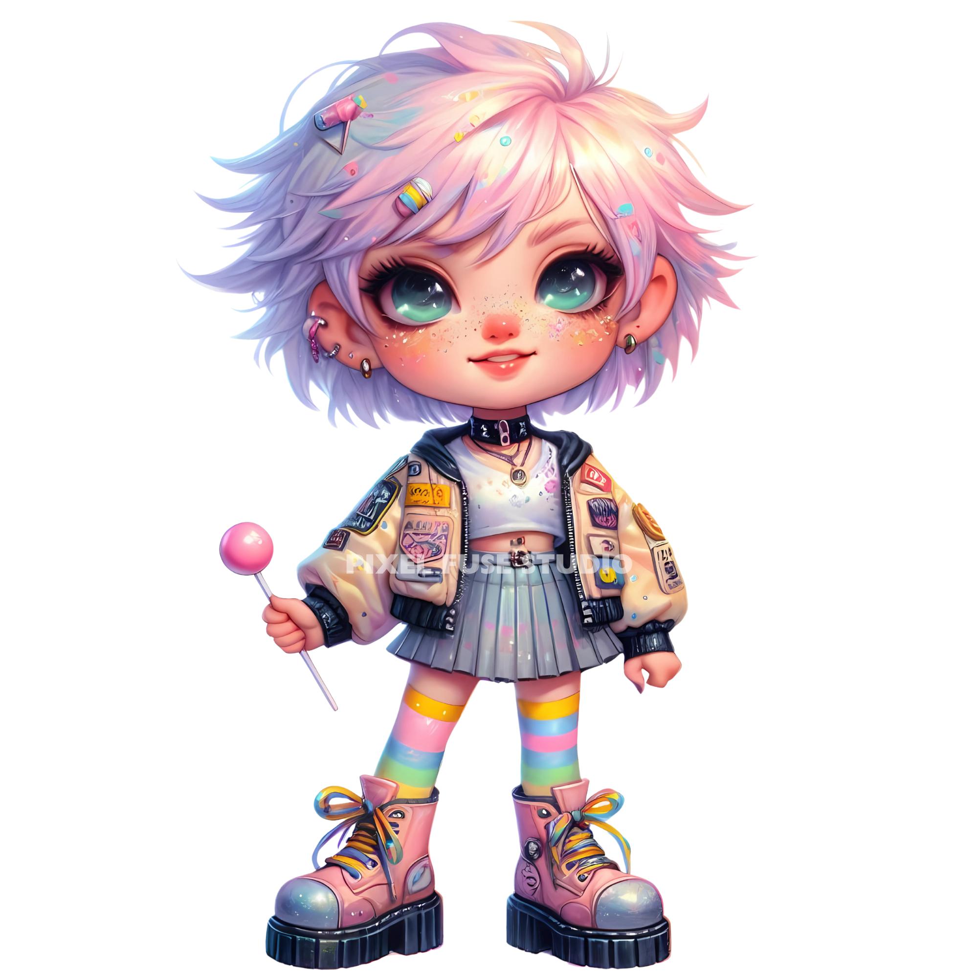 Cute Chibi Girl Clipart Digital PNG Bundle Kawaii Pastel Aesthetic ...