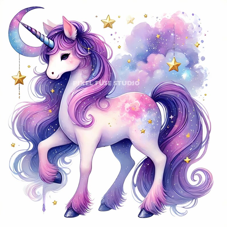 Galaxy Unicorn Clipart Mystical Pastel Horse Digital Art Fantasy ...