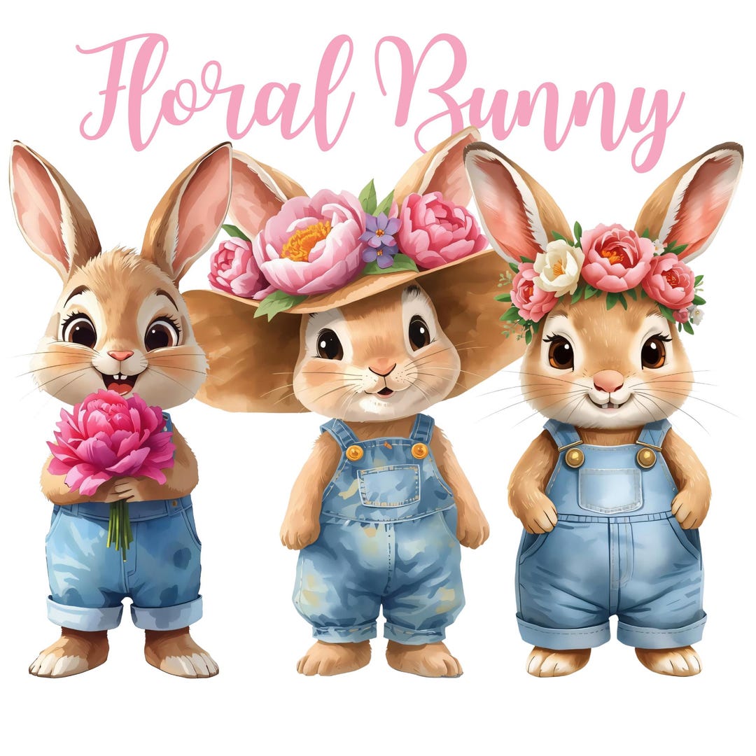 Watercolor Floral Bunny Clipart PNG, Cute Easter Rabbit Set With ...