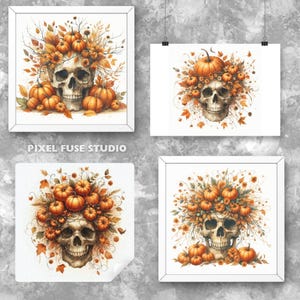 Skull Pumpkin Floral Clipart Set, Halloween Autumn JPG Bundle ...