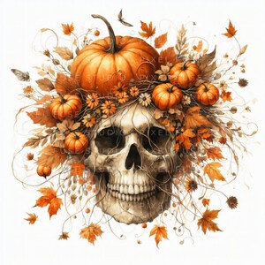 Skull Pumpkin Floral Clipart Set, Halloween Autumn JPG Bundle ...
