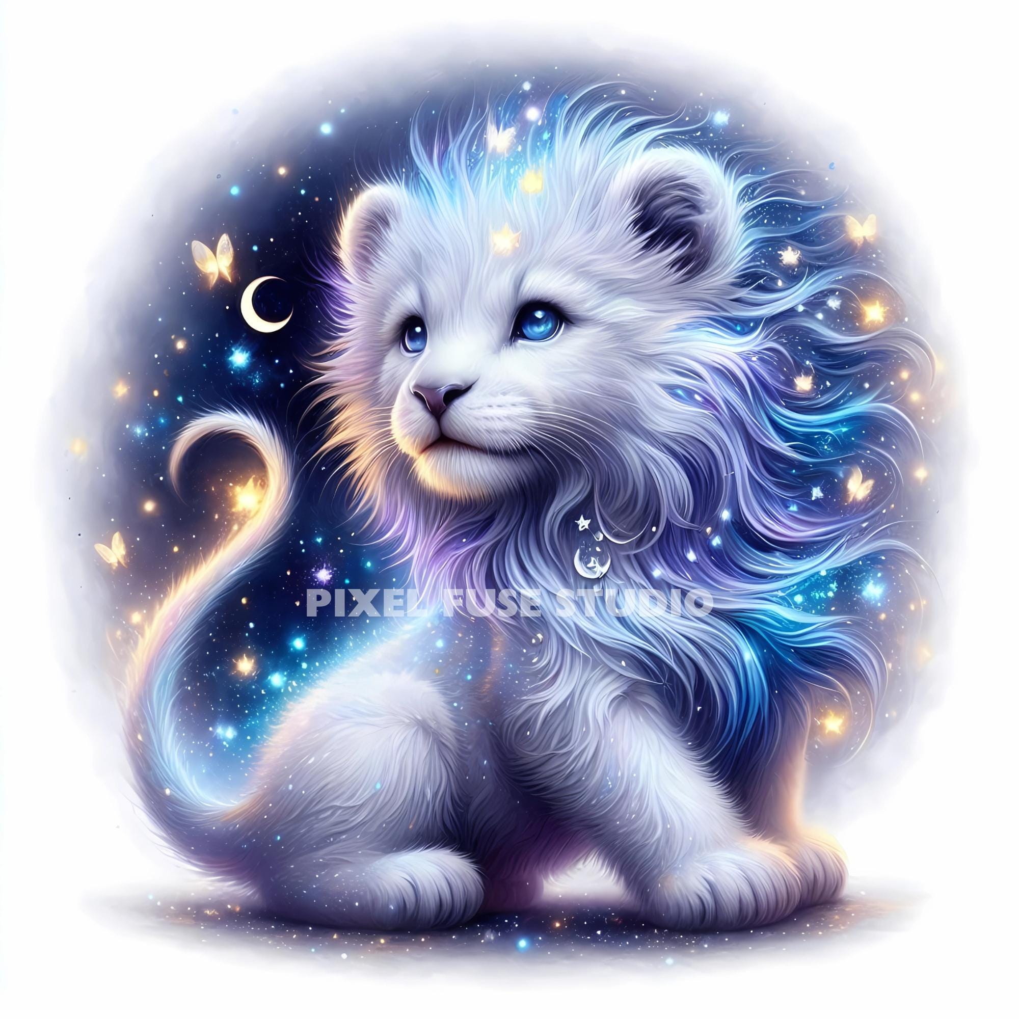 Mystical Galaxy Lion Clipart Digital Fantasy Cat Illustration Celestial ...