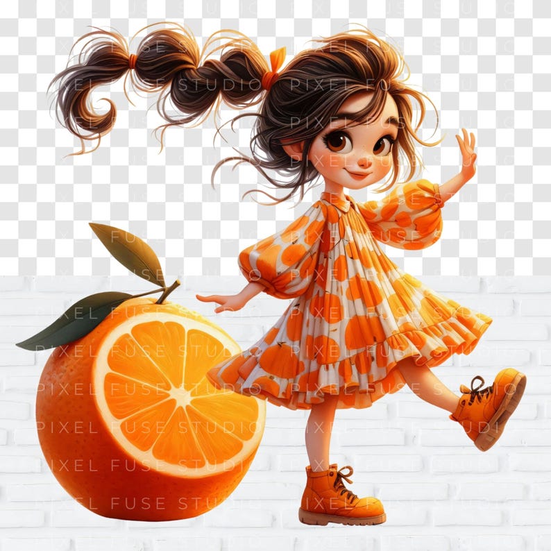 Orange Girl PNG Clipart Set, Cute Chibi Clip Art, Quirky Kawaii Summer ...