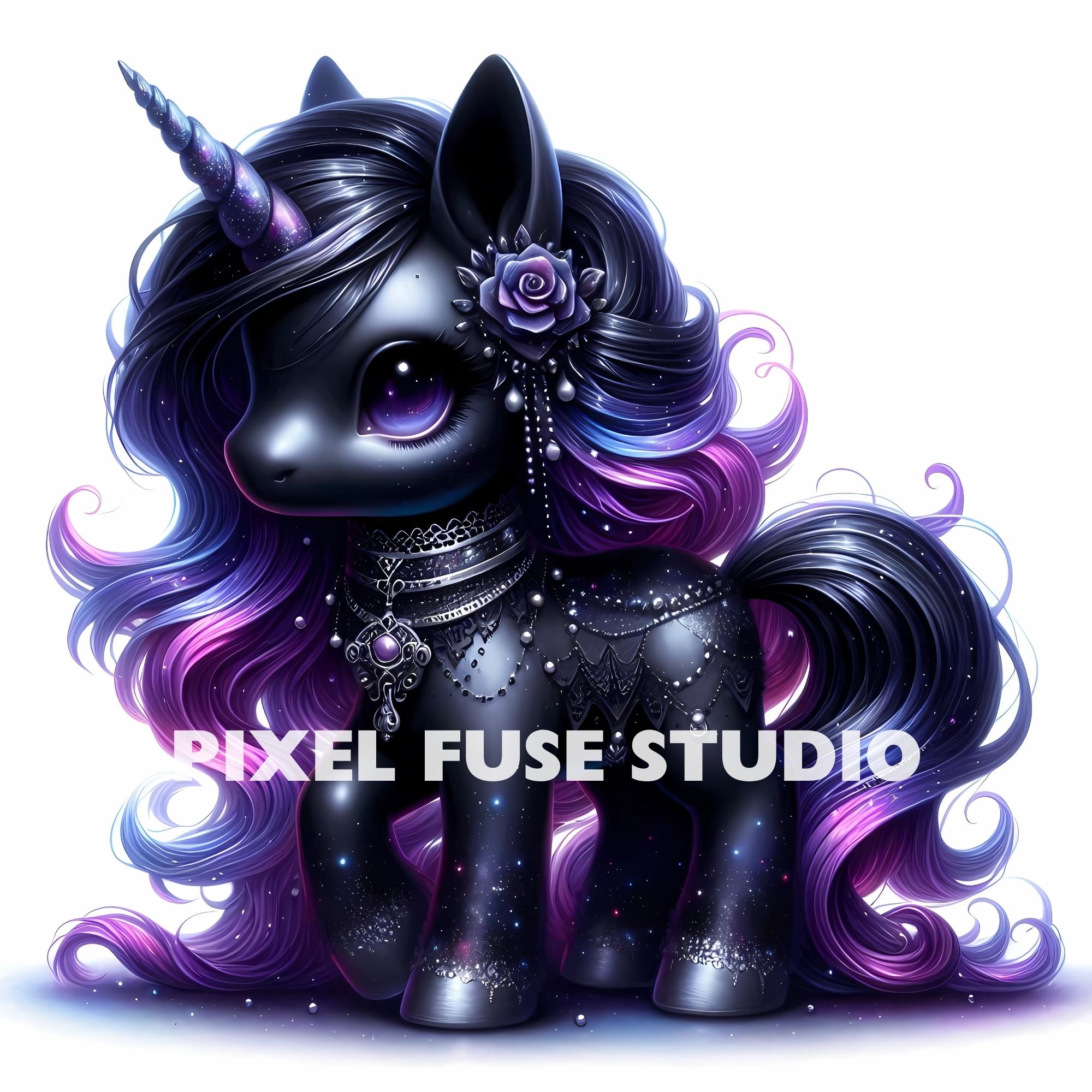 Mystical Black Unicorn Clipart, Gothic Fantasy Art Bundle, Commercial ...