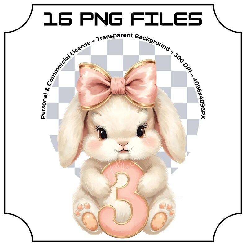 Pink Bunny Numbers PNG Bundle, Cute Rabbit Clipart, Blush Coquette Bow ...