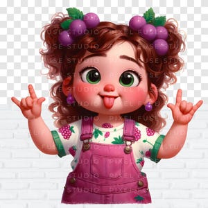 Grapes Girl PNG Clipart Set, Cute Chibi Girl Clip Art, Kawaii Summer ...