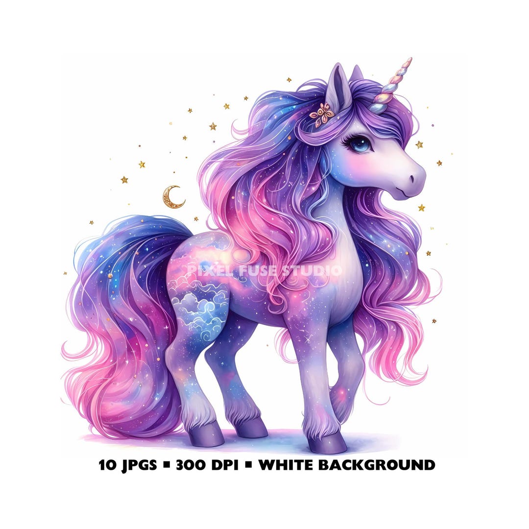 Galaxy Unicorn Clipart Mystical Pastel Horse Digital Art Fantasy ...