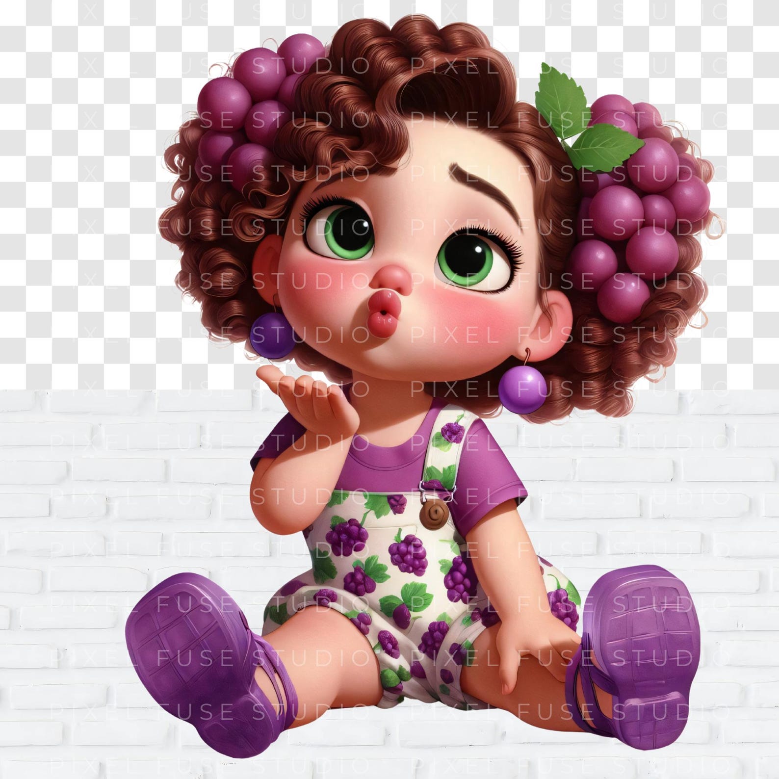 Grapes Girl PNG Clipart Set, Cute Chibi Girl Clip Art, Kawaii Summer ...