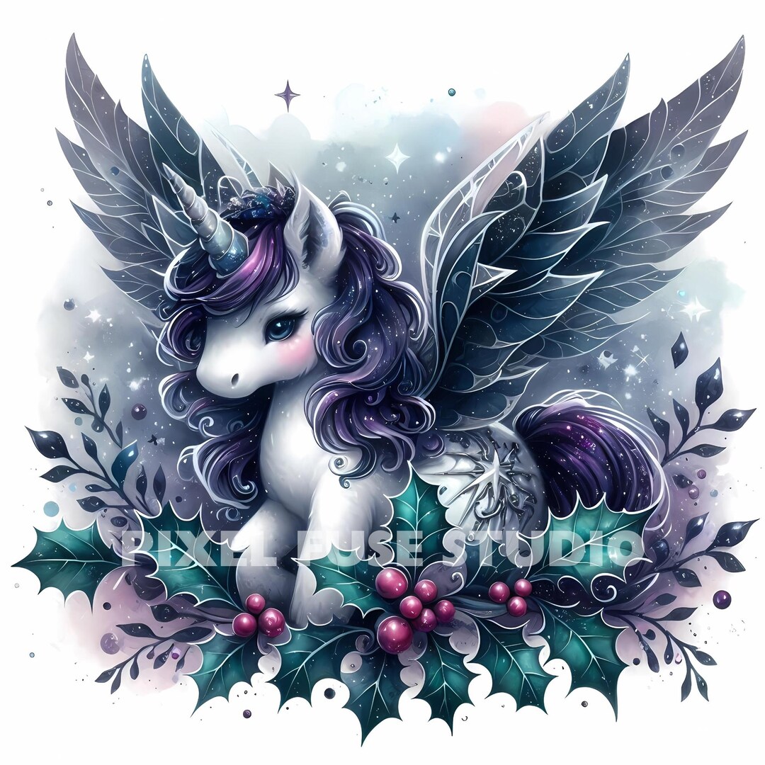 Winter Unicorn Clipart PNG, Christmas Pegasus Art, Snowy Fantasy Horse ...