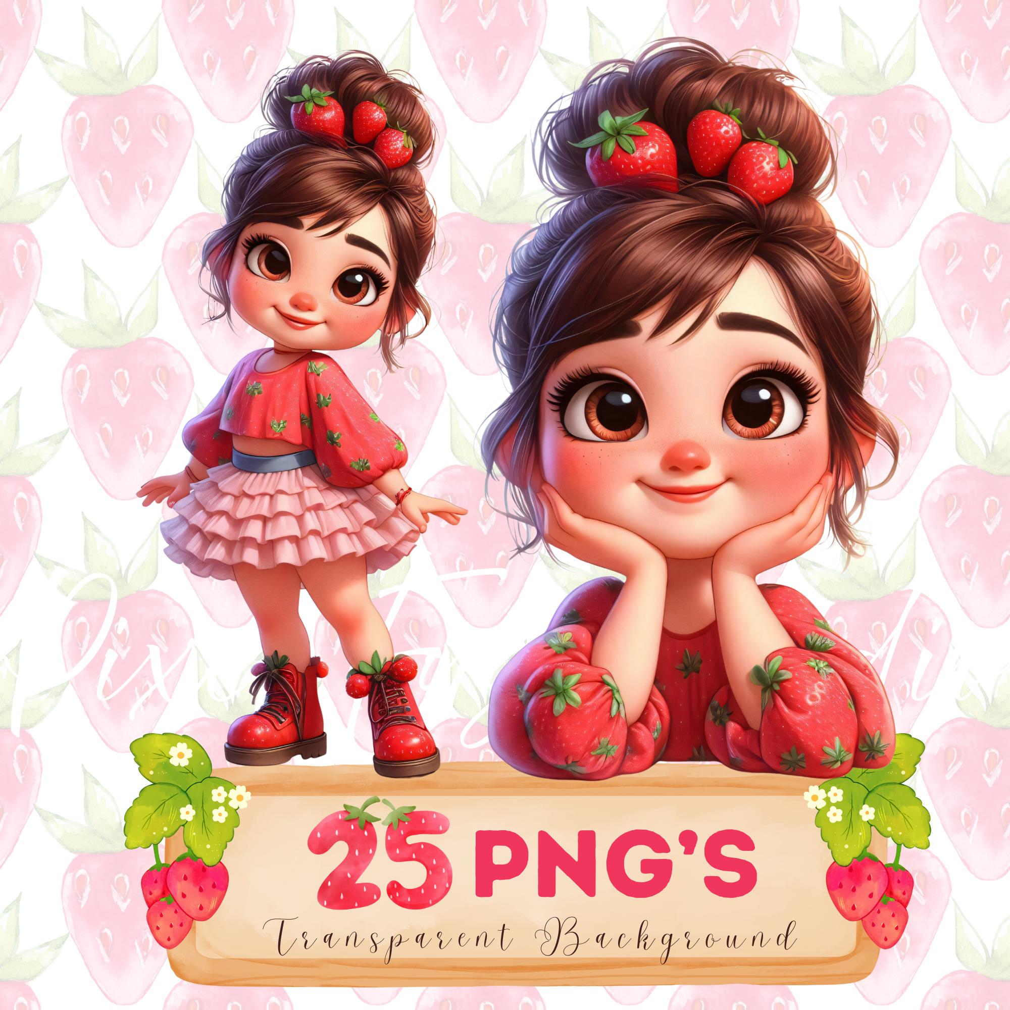 Strawberry Girl PNG Clipart Bundle, Cute Chibi Girl Clip Art, Kawaii ...