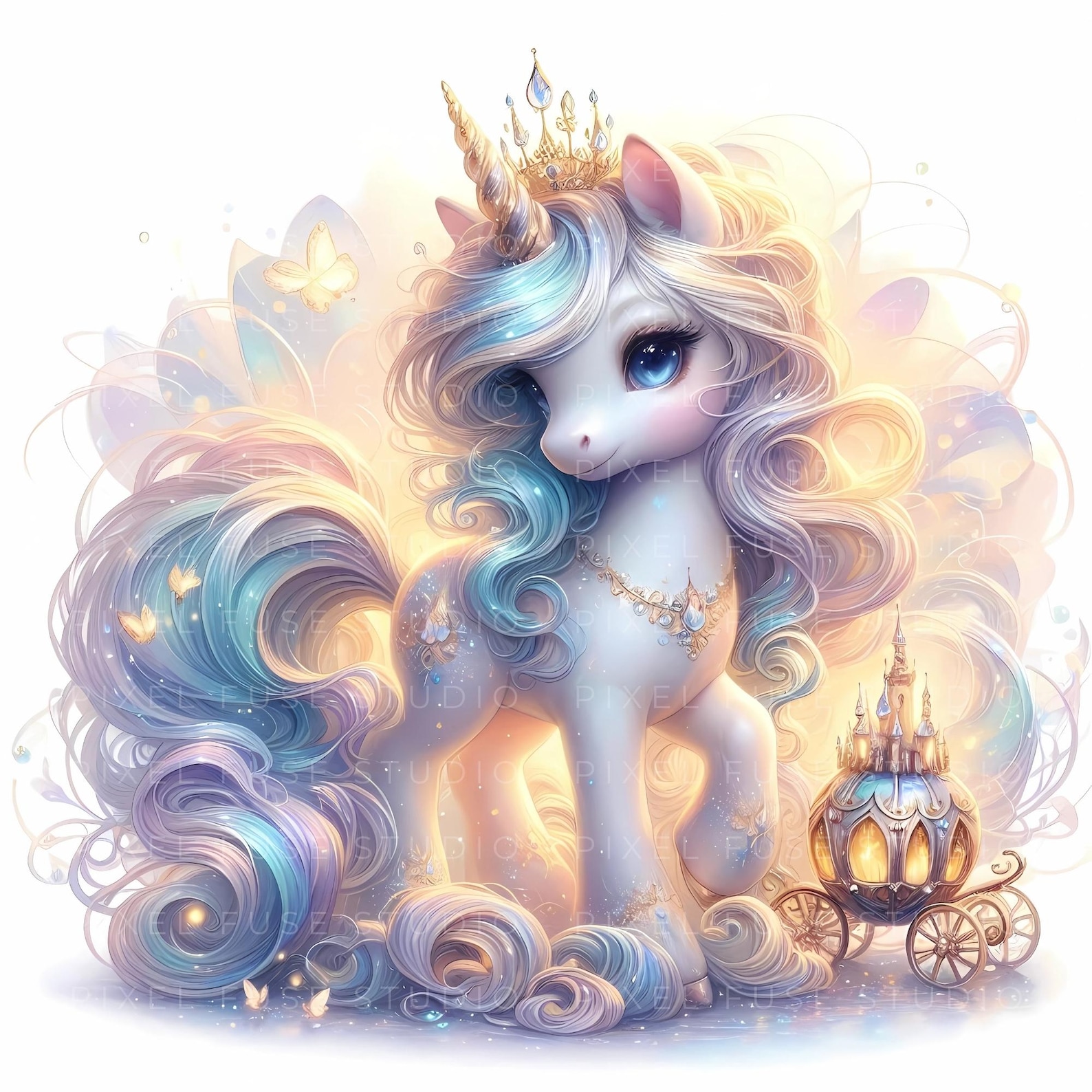 Magical Unicorn Clipart Fantasy Princess Pony Watercolor Pegasus Pastel ...