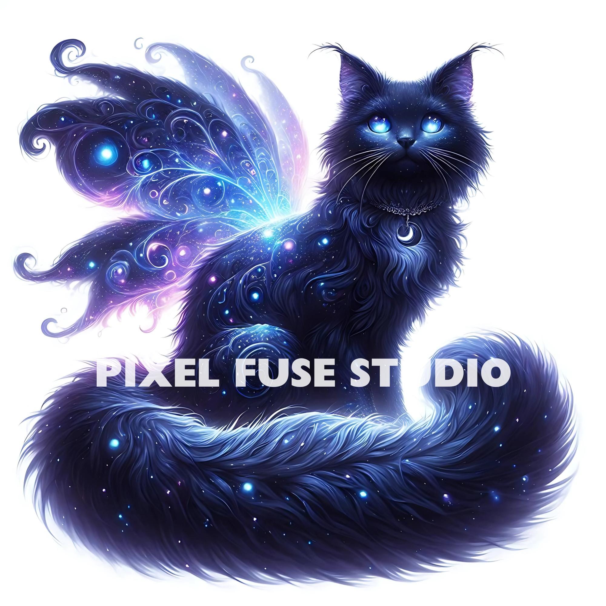 Black Furry Cat Clipart Bundle Celestial Fantasy Feline Art Witchy Cat ...