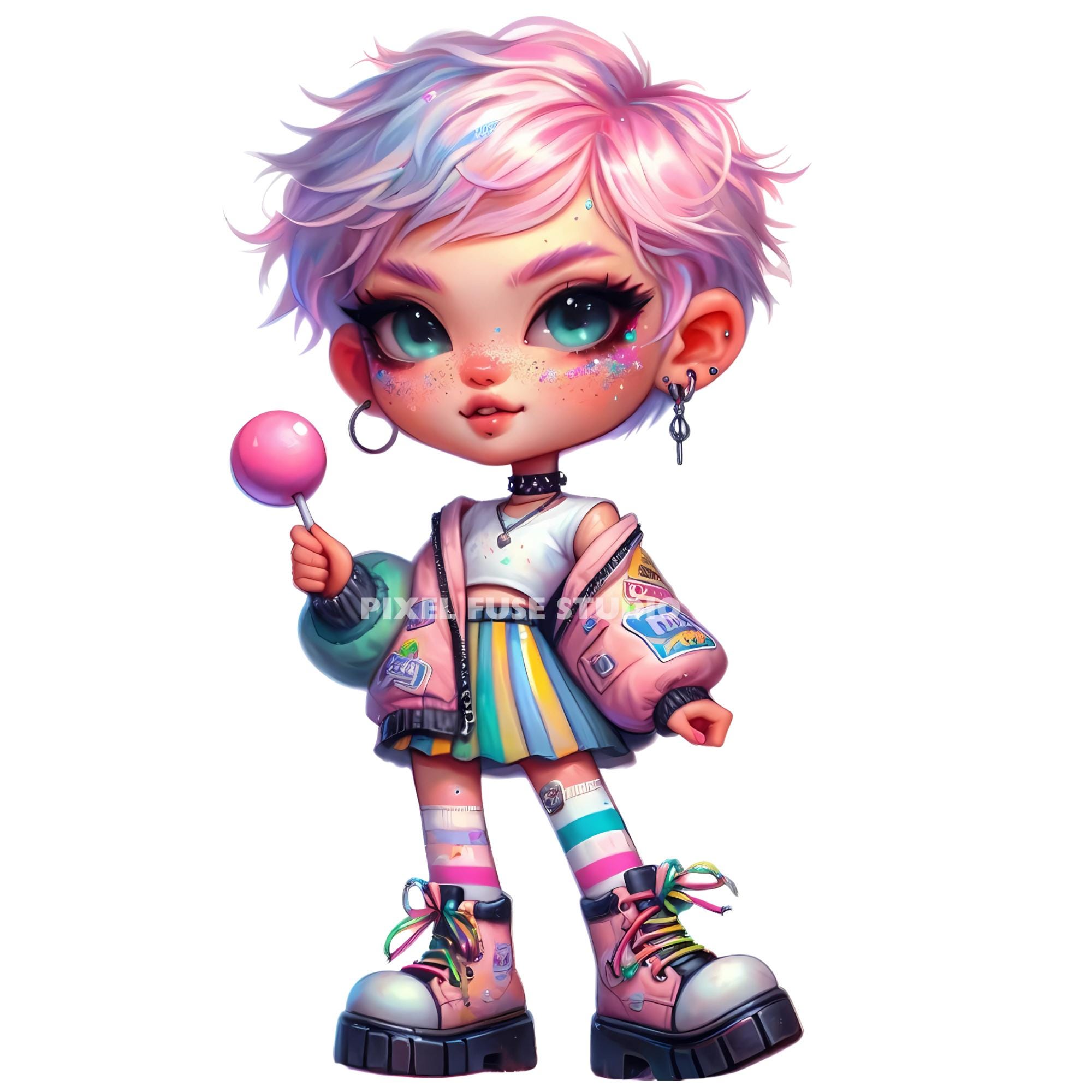 Cute Chibi Girl Clipart Digital PNG Bundle Kawaii Pastel Aesthetic ...