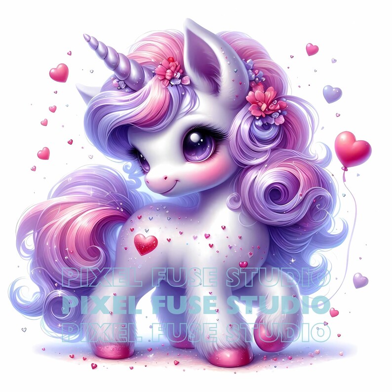 Cute Unicorn Valentine Clipart, Purple Baby Unicorns, Watercolor ...
