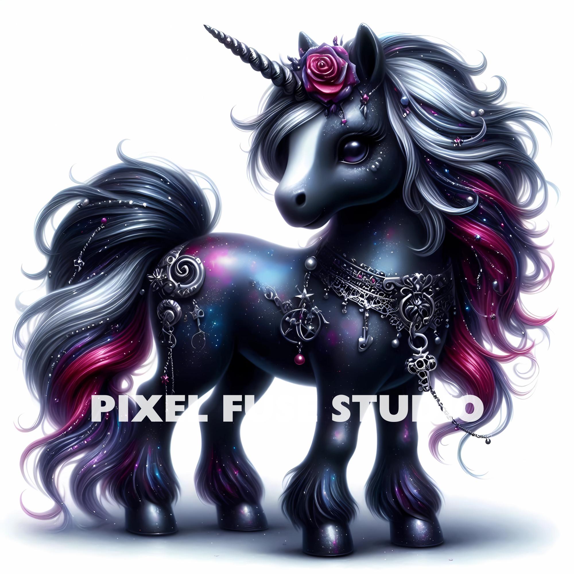 Mystical Black Unicorn Clipart Set Gothic Horse Art Fantasy Celestial ...