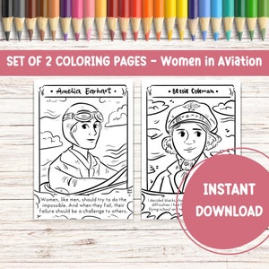 Printable Coloring Page Women History Month Amelia Earhart - Etsy