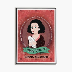 Inspirational Women Wall Art Science Poster Hedy Lamarr Famous Inventor ...