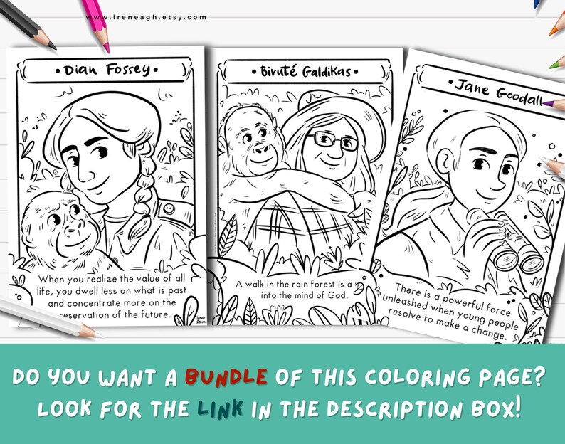 Women in Stem Coloring Page Dian Fossey Women in Science | Etsy