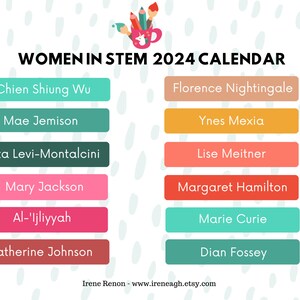 Printable Calendar 2024 for Women in Science Monthly Calendar Women in ...
