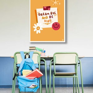 Dream Big Classroom Poster: 70s Style Nursery Decor (A4 Digital ...