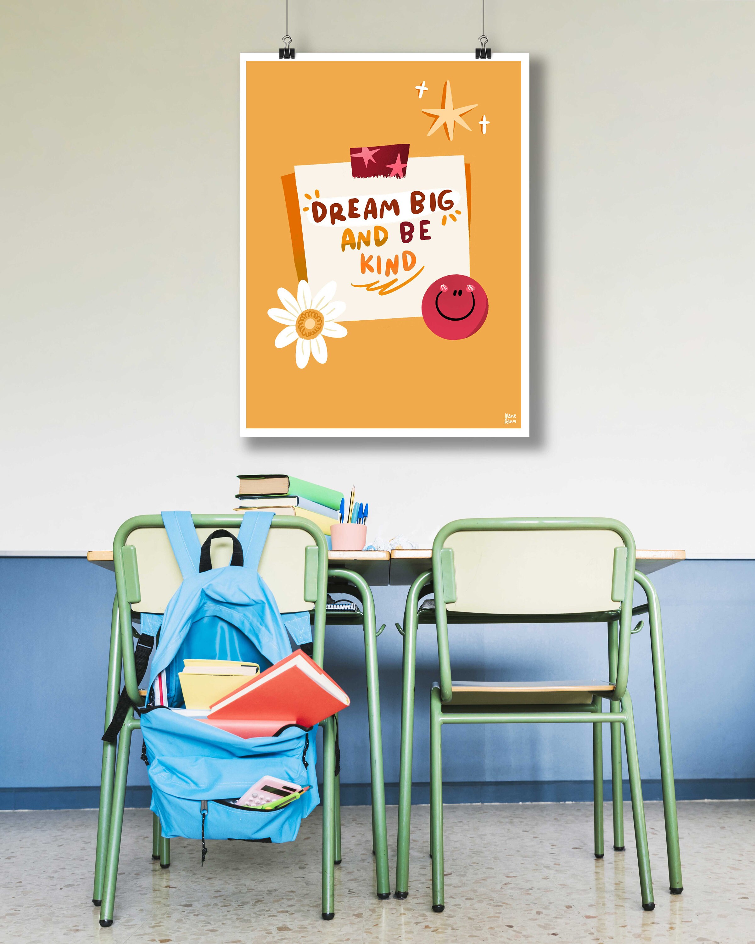 Dream Big Classroom Poster: 70s Style Nursery Decor (A4 Digital ...