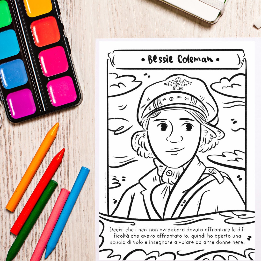 Coleman Coloring Pages Bessie Coleman, B&w Line Art Style Fa..."