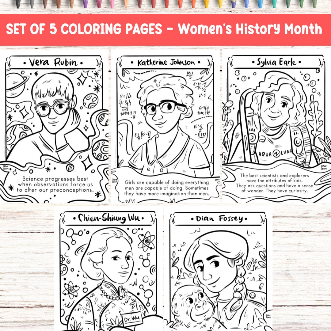 Science Coloring Page Women in Science Printable Drawing STEM Women ...