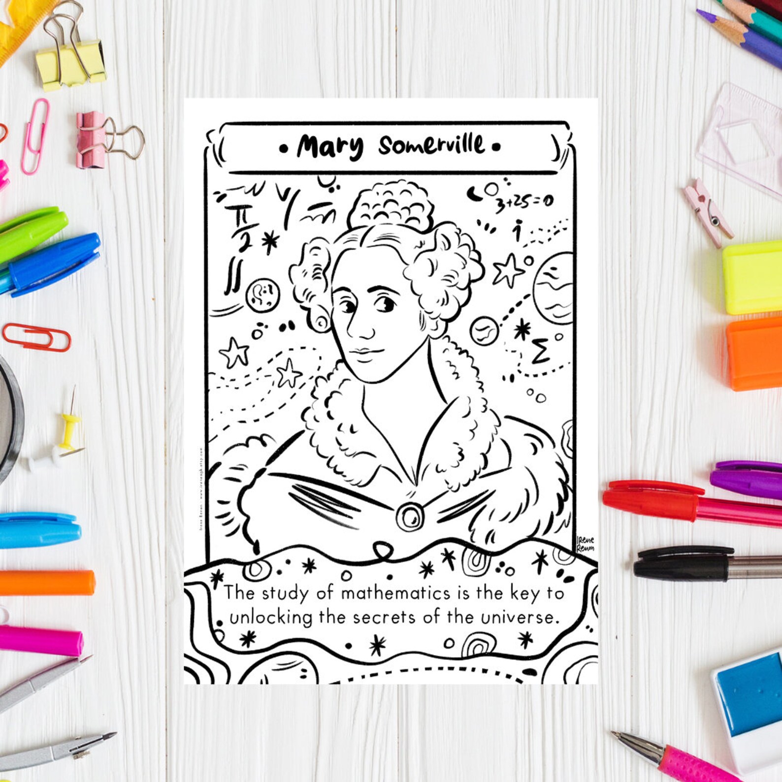 Mary Somerville Coloring Page: Female Scientist Printable (digital ...