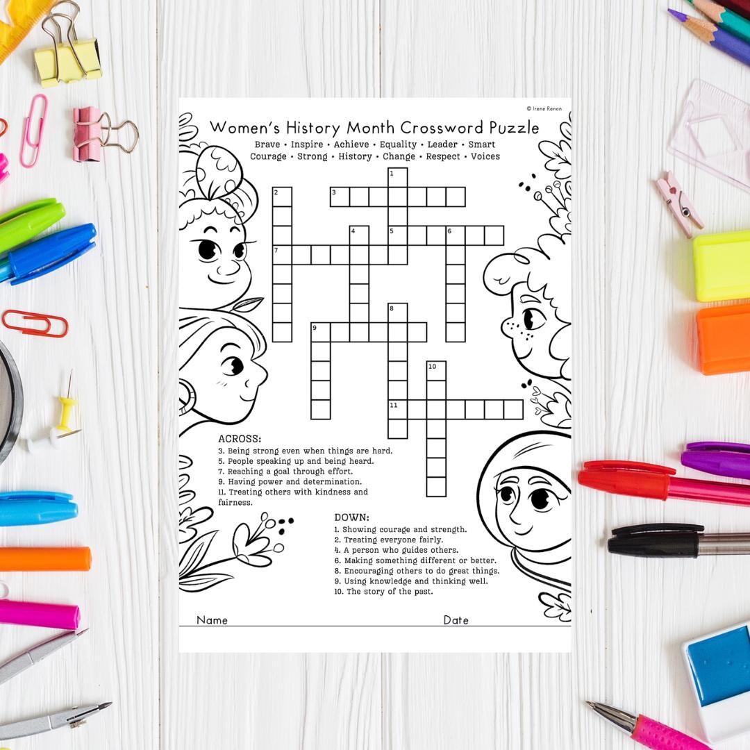 Women's History Month Crossword Puzzle: Educational Kids Activity ...