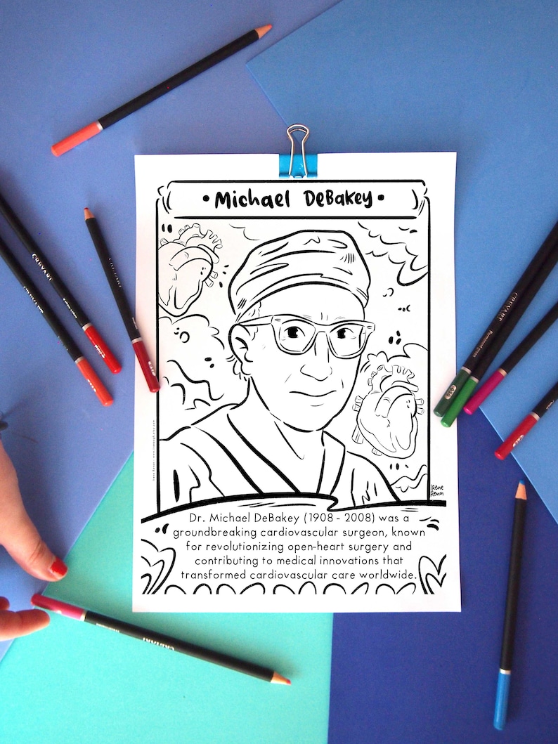 Dr. Michael Debakey Coloring Page: Medical History Printable (digital ...