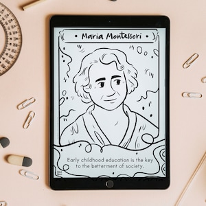 Maria Montessori Coloring Page Educational Activity Printable Drawing ...