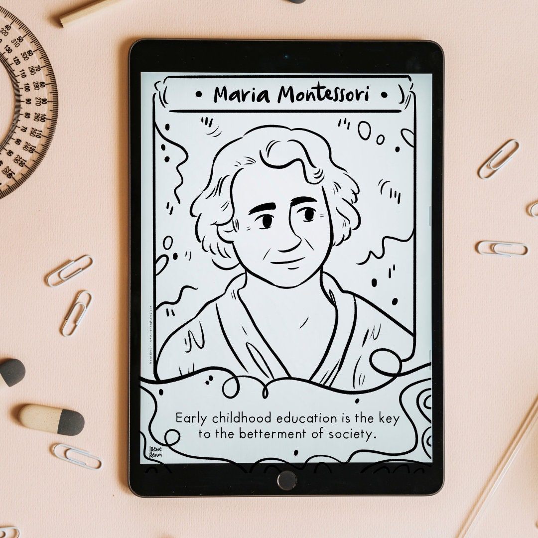 Maria Montessori Coloring Page Educational Activity Printable Drawing ...