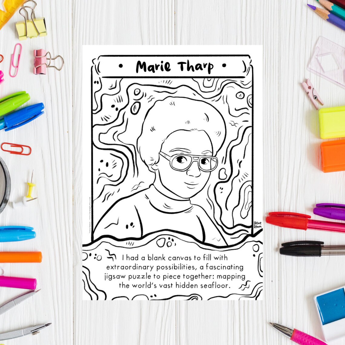 Marie Tharp Coloring Page: Women in STEM Printable (digital Download ...
