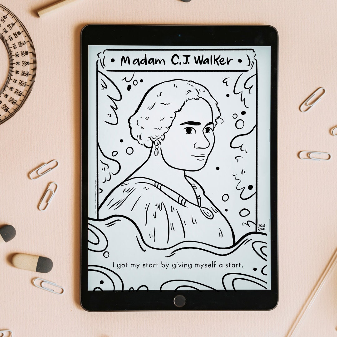 Madam CJ Walker Coloring Page: Black History Month Activity (digital ...