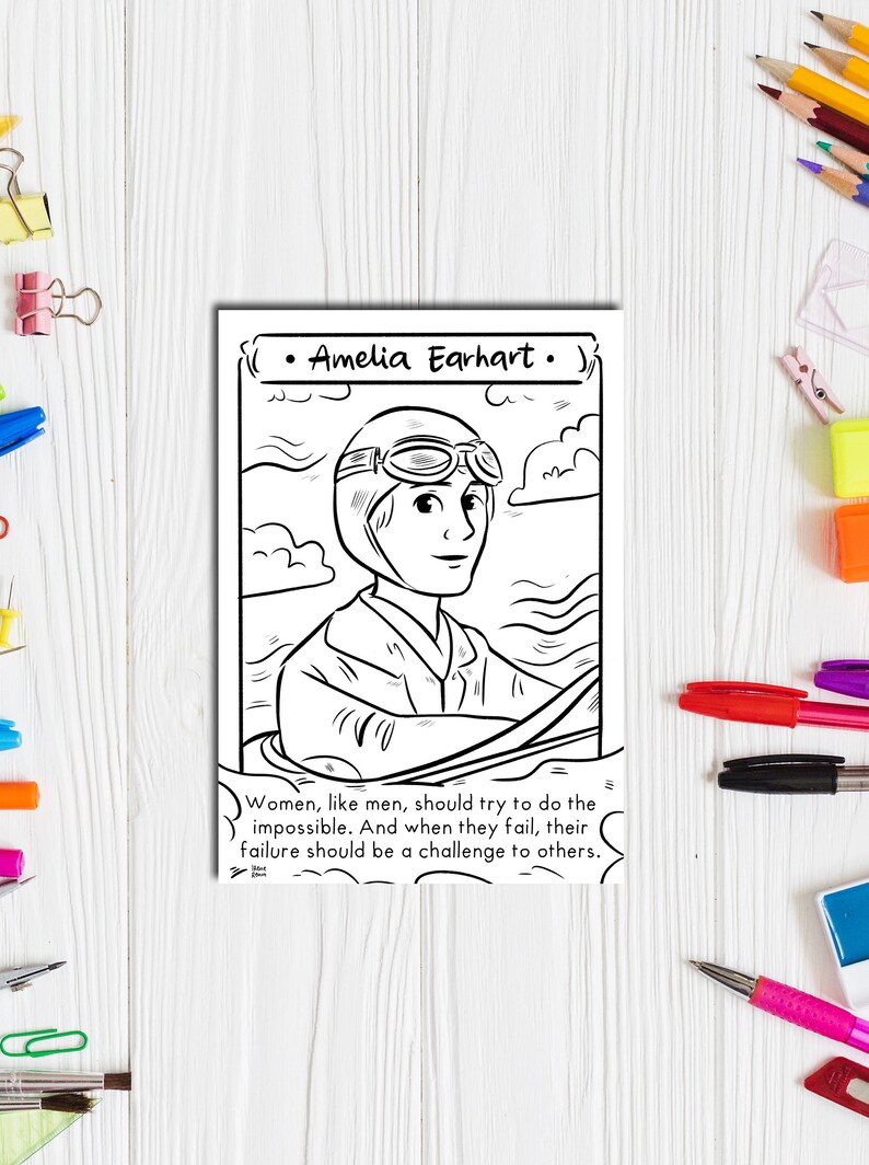 Amelia Earhart Coloring Page Women in History Printable - Etsy