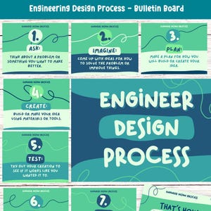 Green Bright Classroom Wall Art Engineer Design Process Bulletin Board ...