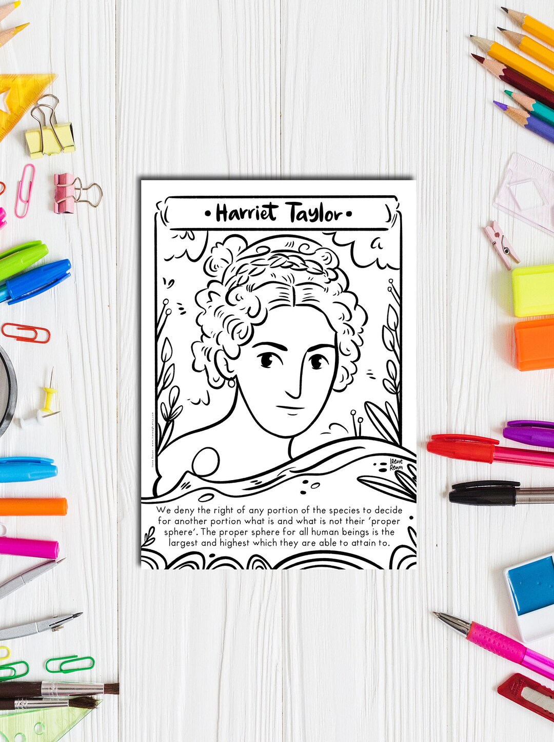 Women in History Printable Drawing Harriet Taylor Coloring - Etsy