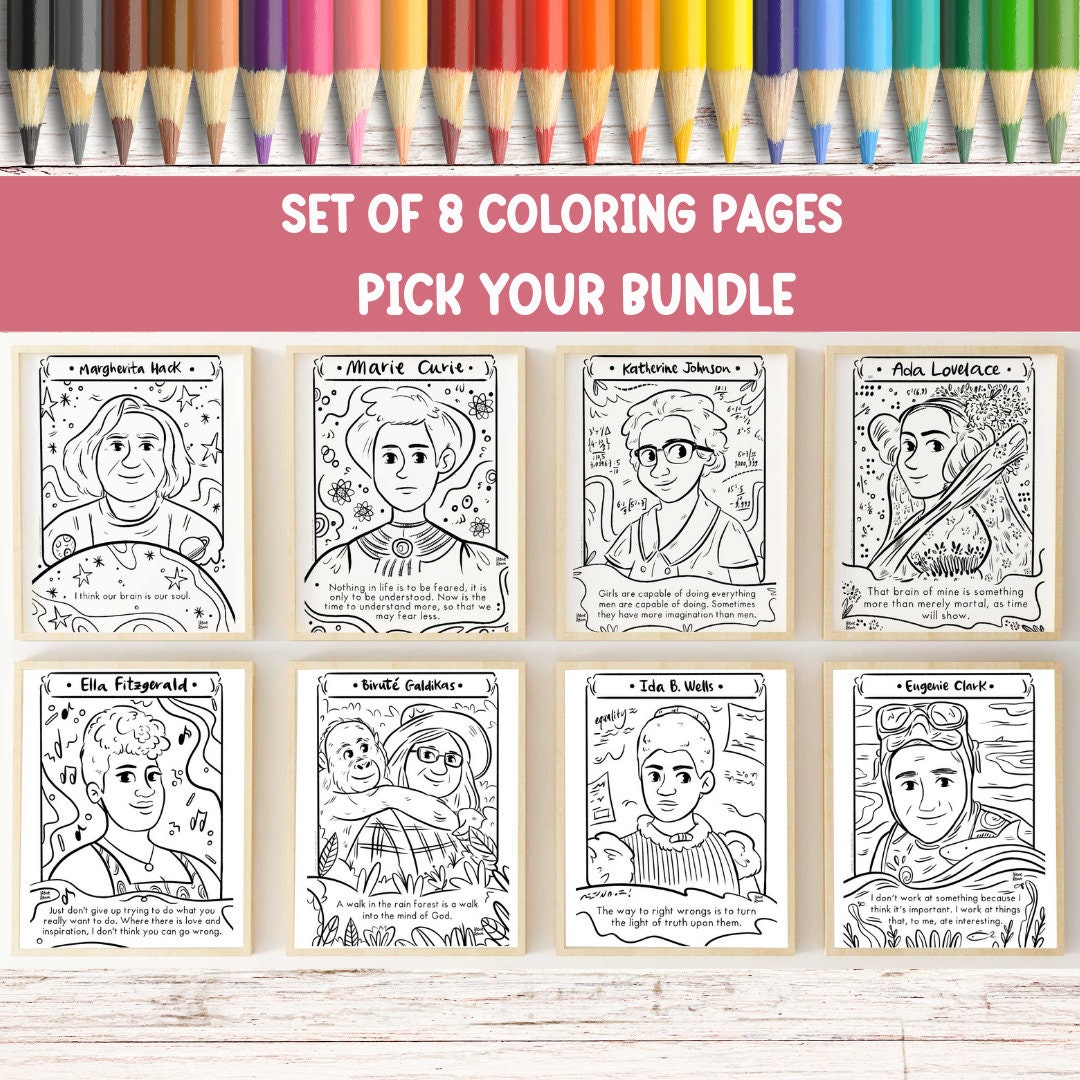 Coloring Page Bundle Women in History Month Science Custom Coloring ...