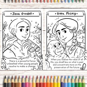 Jane Goodall & Dian Fossey Coloring Pages: Women in Science (digital ...