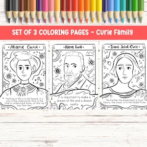Marie Curie Coloring Page Bundle Pierre Curie Coloring Sheet Chemist ...