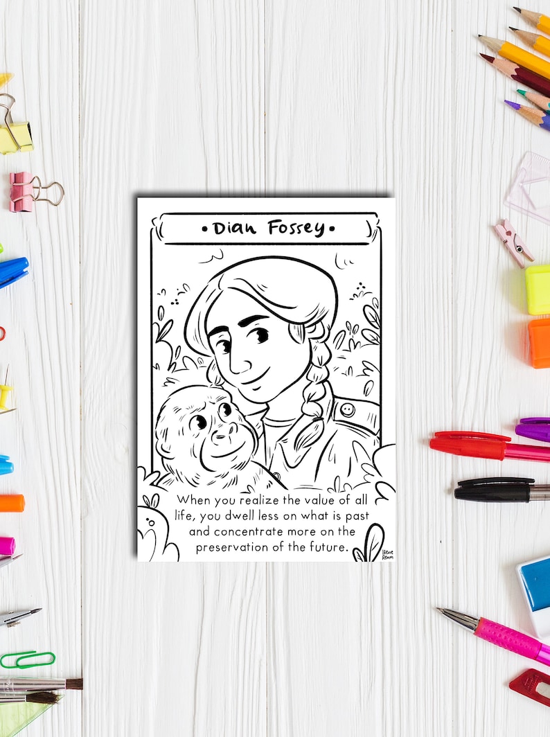 Women in Stem Coloring Page Dian Fossey Women in Science | Etsy