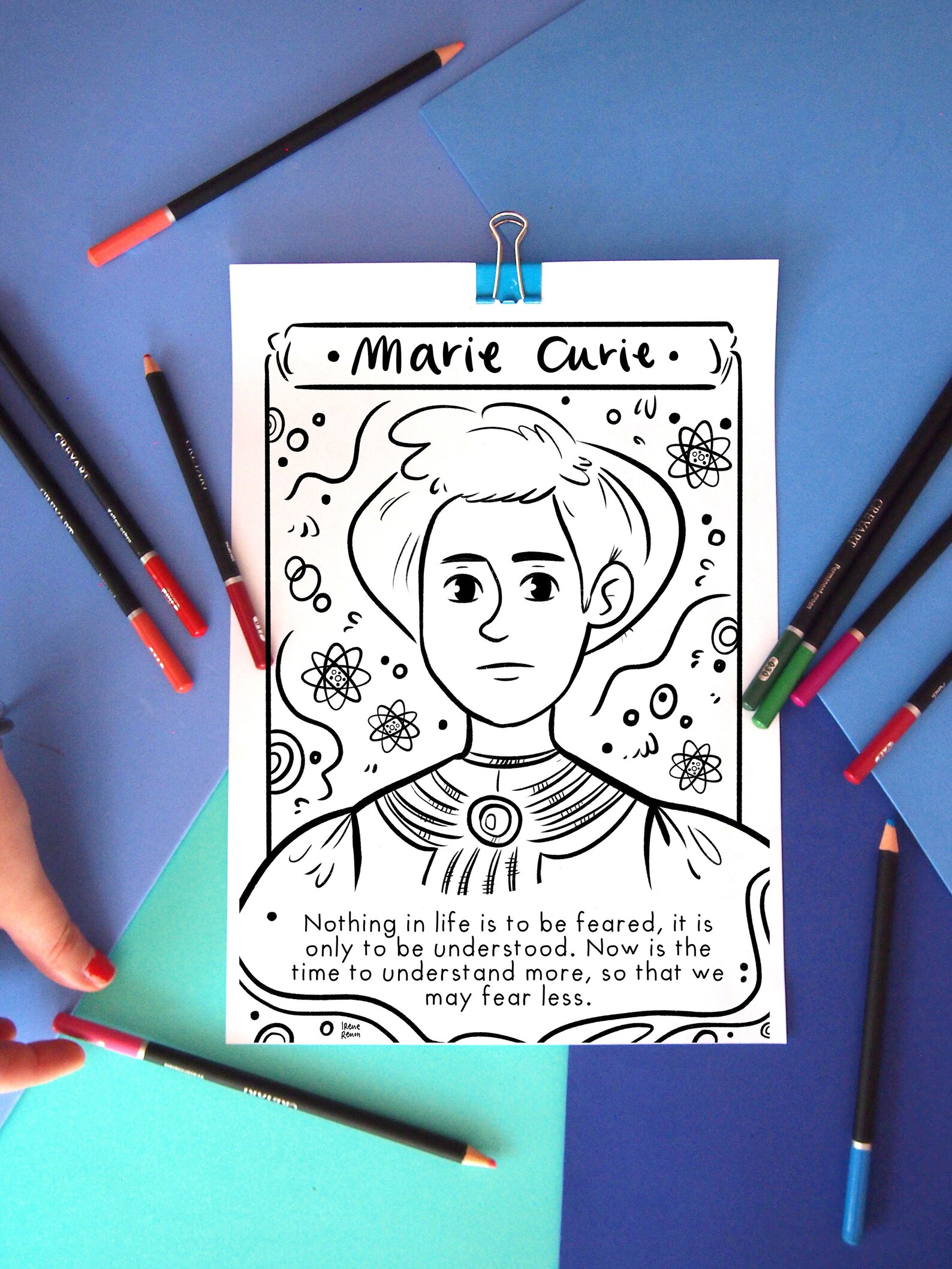 Marie Curie Coloring Page: Women in Science Printable (US Letter/a4 ...