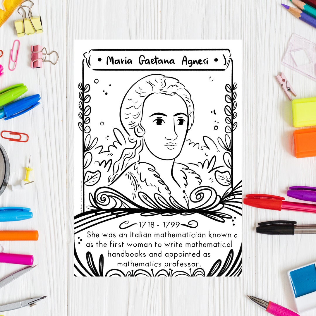 Maria Gaetana Agnesi Coloring Page: STEM Math Printable (digital ...
