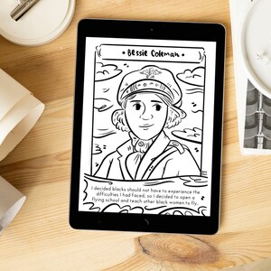 Bessie Coleman Coloring Page Printable Art Women in Aviation Coloring ...