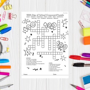 100th Day of School Crossword Puzzle: Fun Printable Activity (PDF) - Etsy